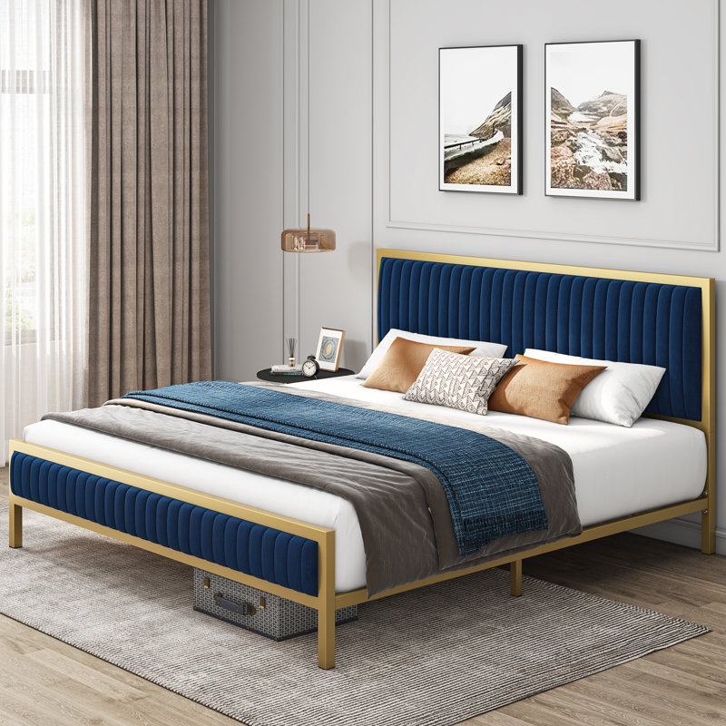 Everly Quinn Burglind Upholstered Platform Bed with Velvet Tufted Headboard Reviews Wayfair